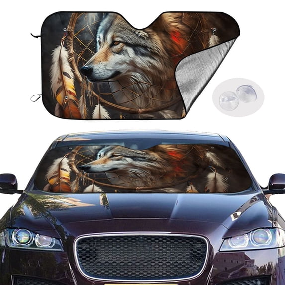 Dream Wolf Feather Art Windshield Sunshade Sun Shade Front Window Car ...