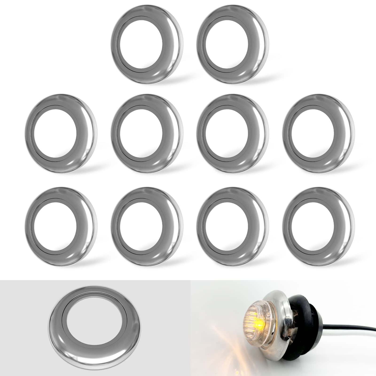 Dream lighting 1.1inch Chrome STF9 Rings Trailer Led Marker Lights 3/4 ...