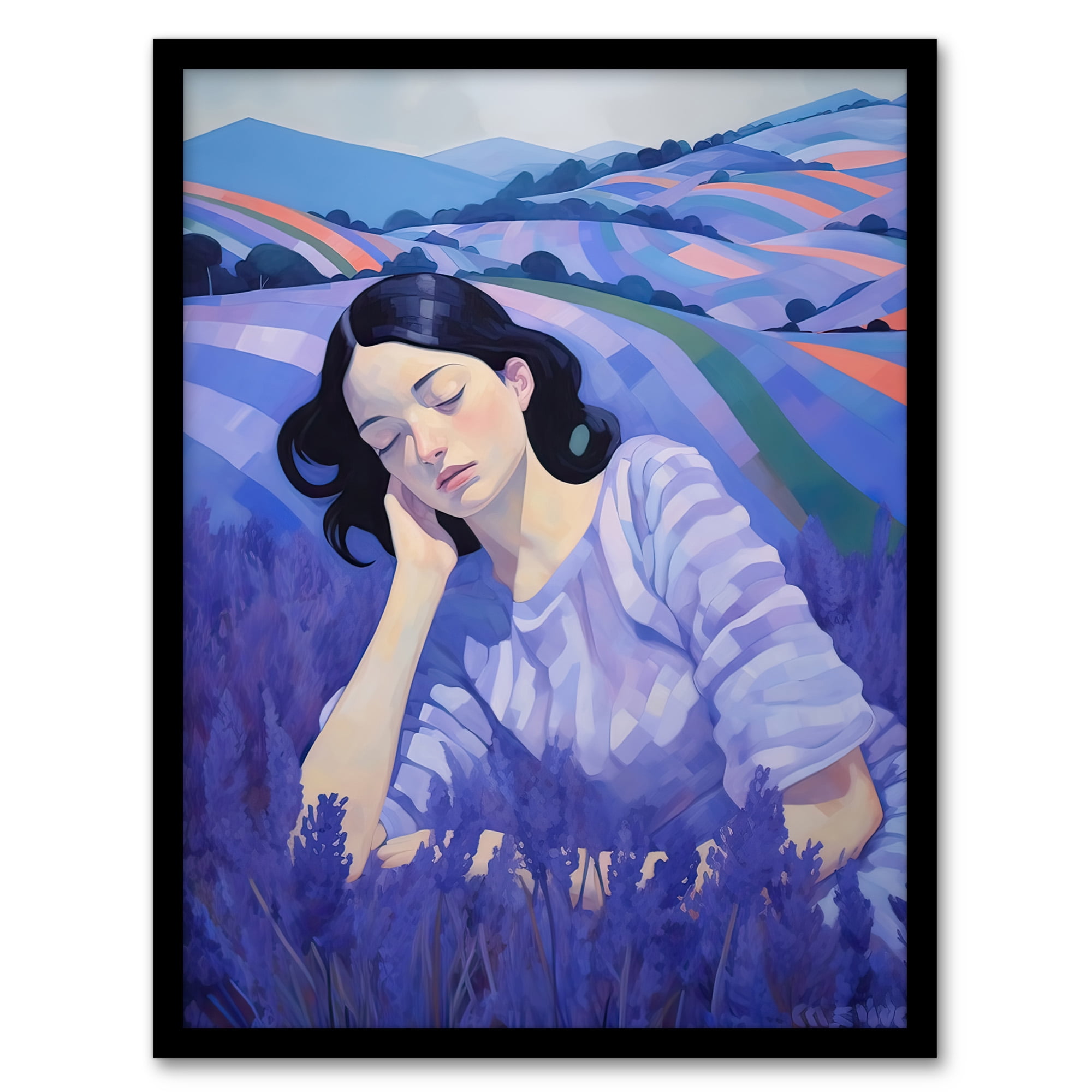 Dream of Lavender Fields Oil Painting Sleeping Woman in Peaceful Flower ...