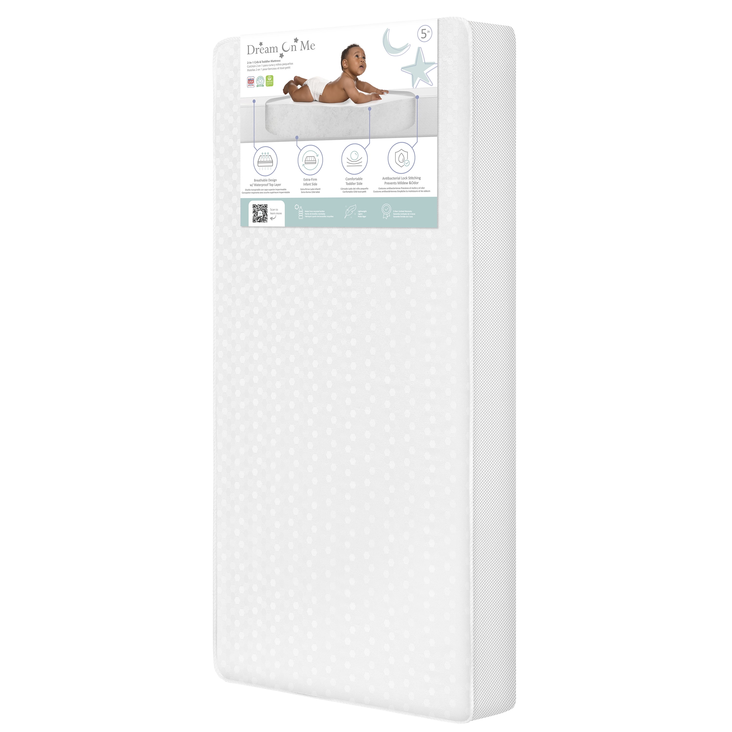Dream on Me Breathable Orthopedic Firm Crib & Toddler Foam Mattress ...
