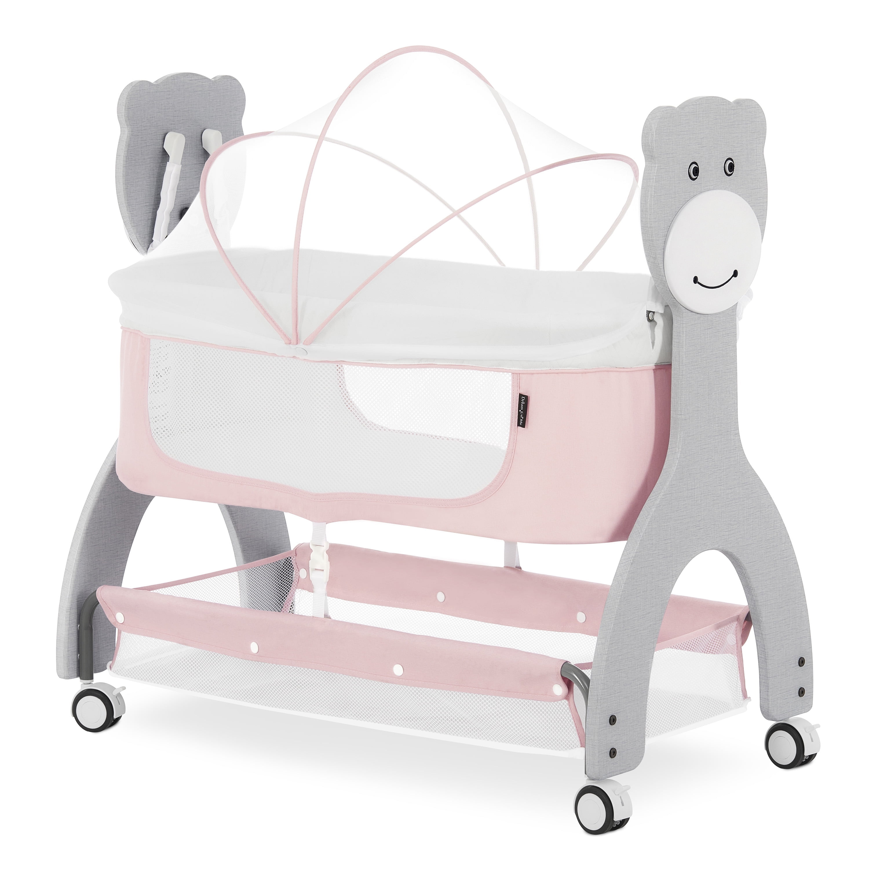 Dream on Me Cub Portable Bassinet, Pink, Small Wood Frame, Mesh Sides ...