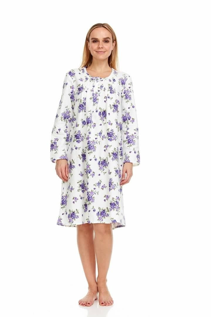 Dream8teen Cozy Women's Flannel Floral Nightgown Long Sleeve Loungewear ...