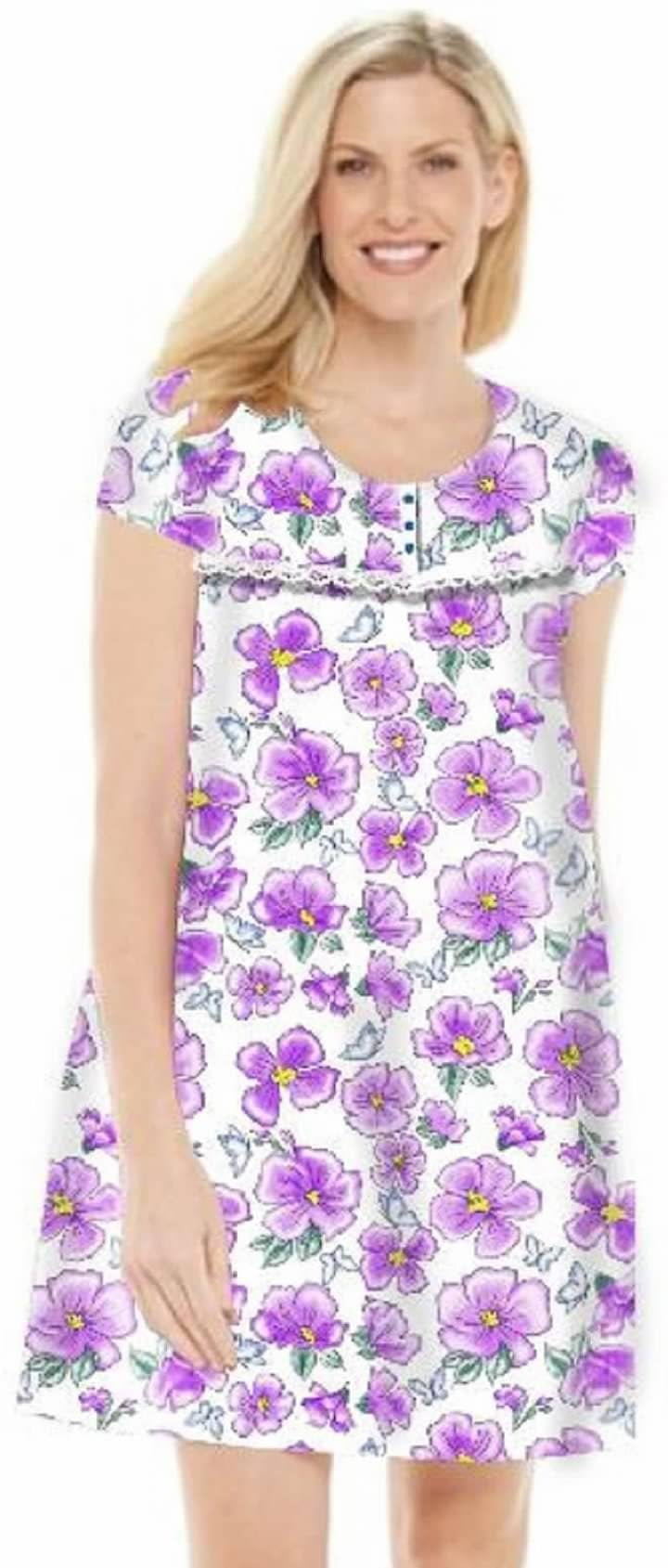 Dream8teen Women's Cap Sleeve Snap Front Closure House Dress Woven ...