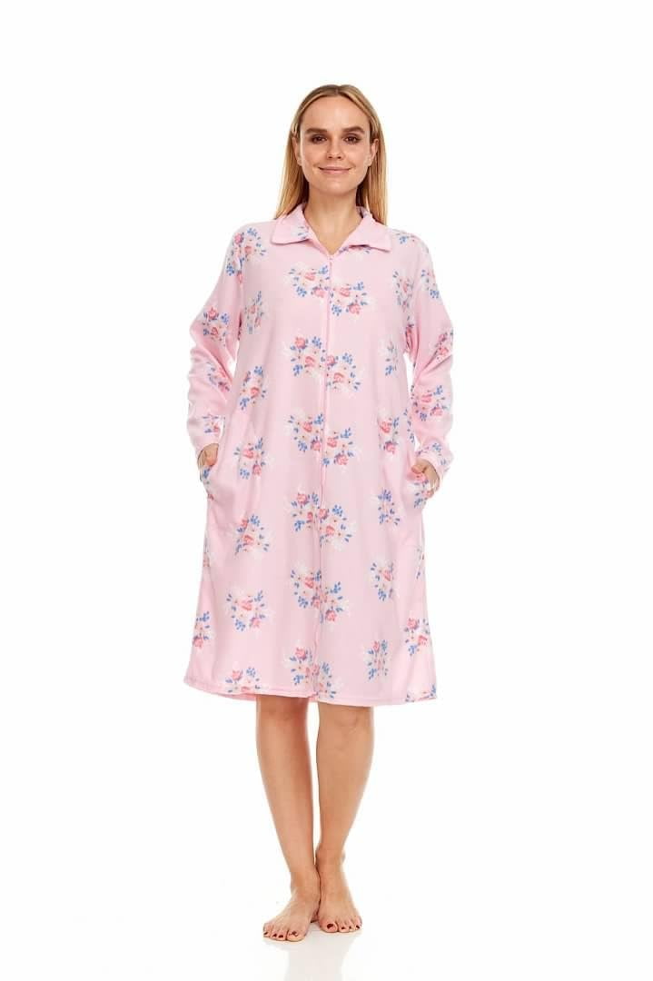 Dream8teen Women's Printed Micro Fleece Zip Up Long Sleeve Sleepwear ...