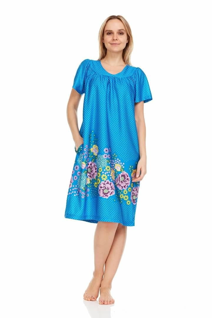 Dream8teen Women's Short Sleeve Muumuu Lounger Dress 9004 Blue Polka ...