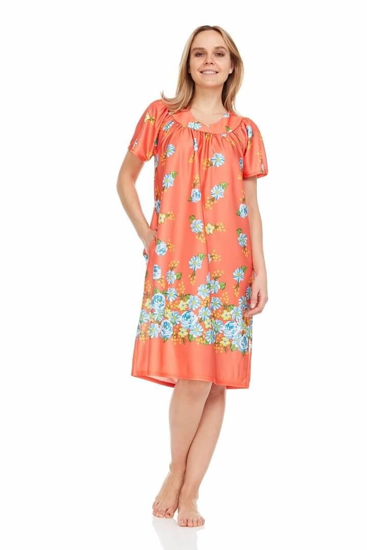 Dream8teen Women's Short Sleeve Muumuu Lounger Dress 9004 Coral Flower ...