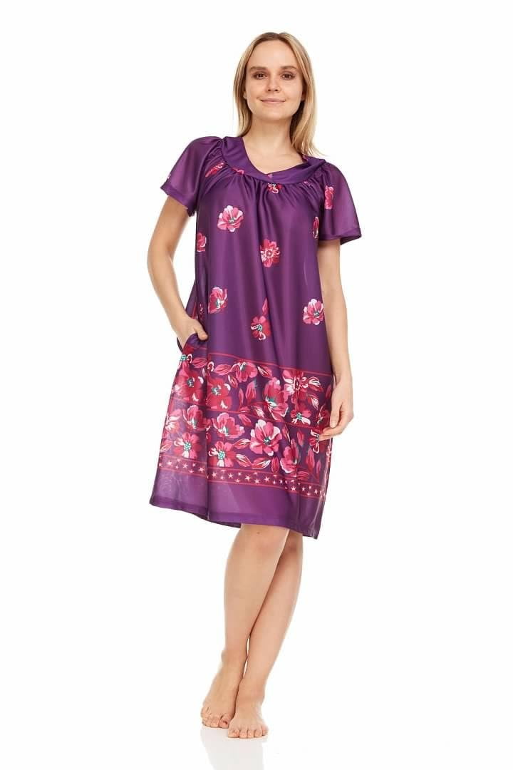 Dream8teen Women's Short Sleeve Muumuu Lounger Dress 9004 Purple Flower ...