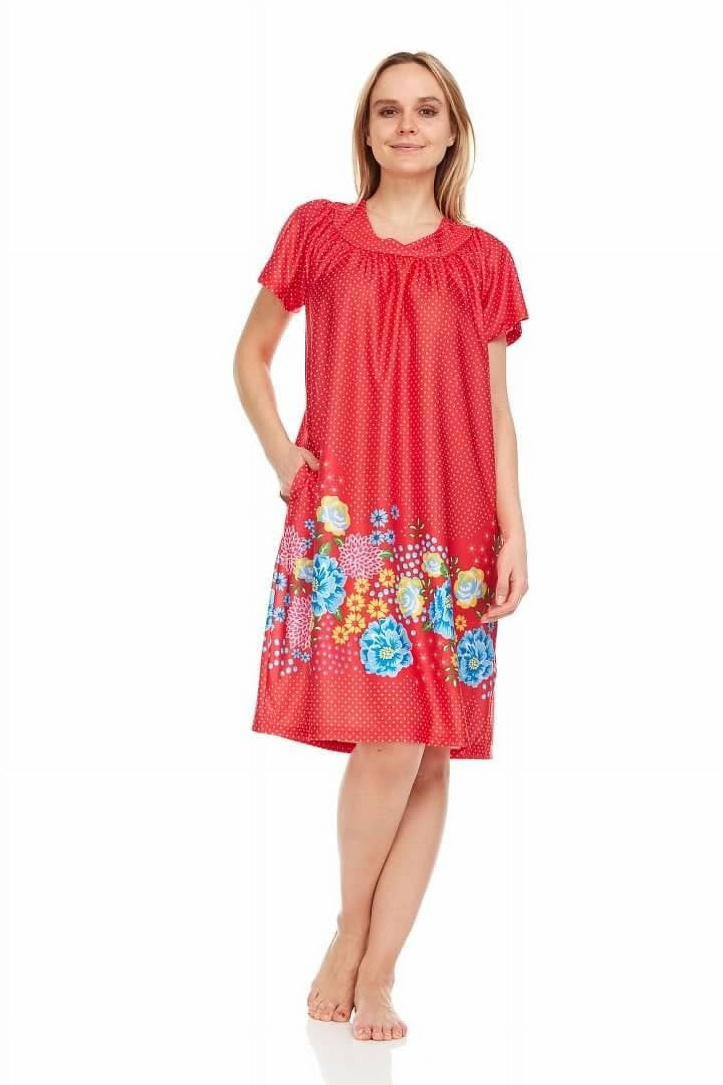 Dream8teen Women's Short Sleeve Muumuu Lounger Dress 9004 Red Polka ...