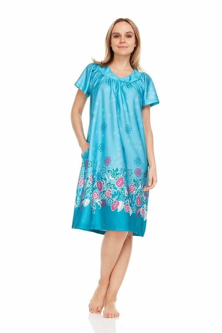 Dream8teen Women's Short Sleeve Muumuu Lounger Dress 9004 Teal Flower X ...