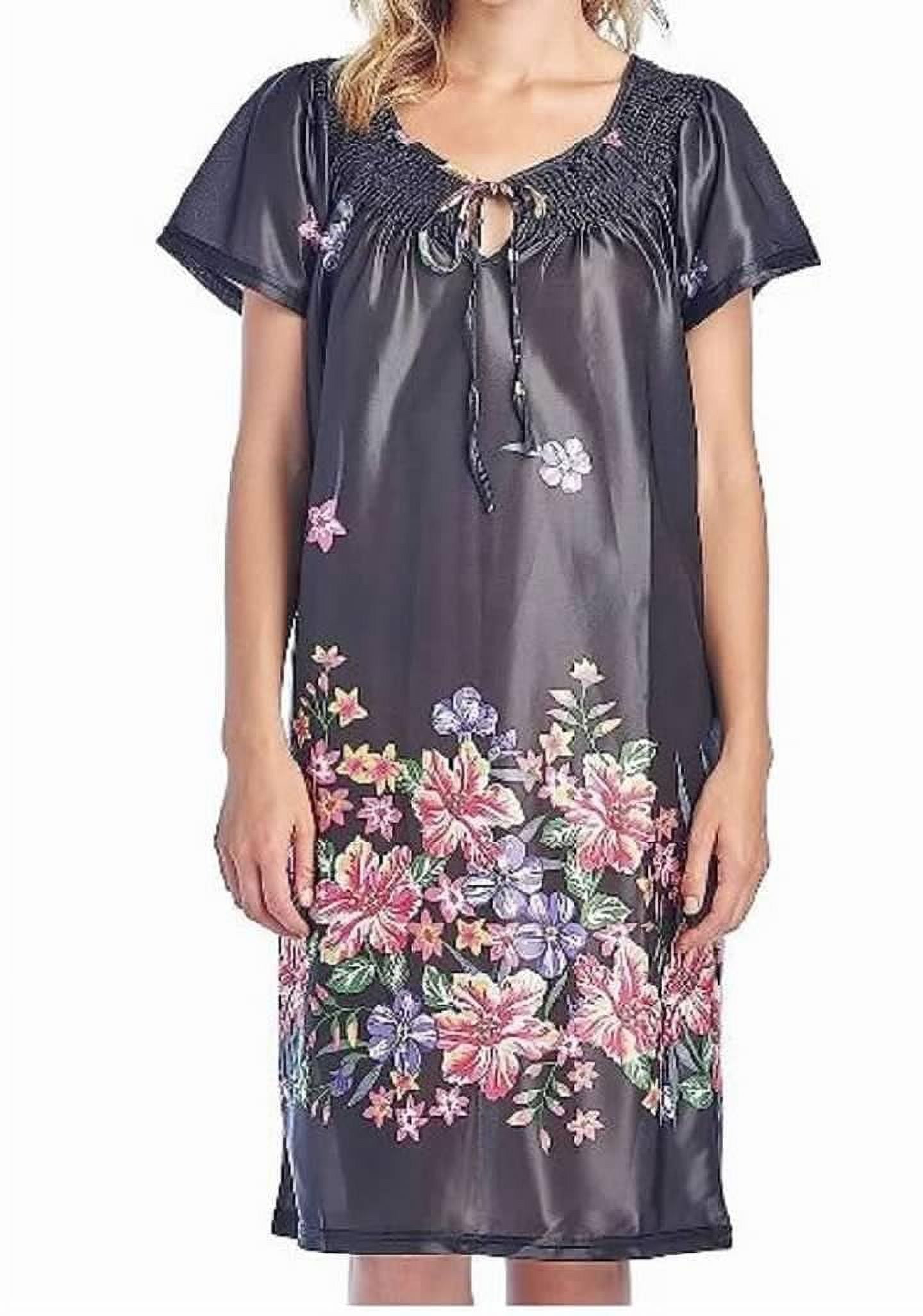 Dream8teen Women's Short Sleeve Muumuu Lounger Smocked Dress 7000 Black ...