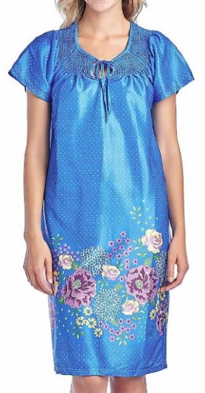 Dream8teen Women's Short Sleeve Muumuu Lounger Smocked Dress 7000 Blue ...