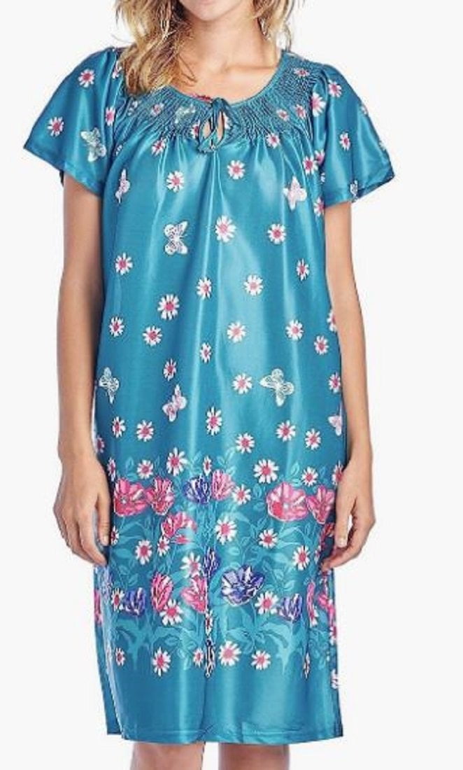 Dream8teen Women's Short Sleeve Muumuu Lounger Smocked Dress 7000 Green ...