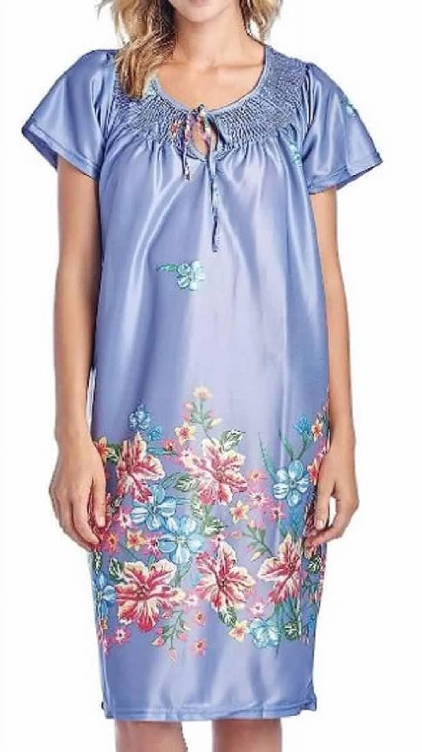 Dream8teen Women's Short Sleeve Muumuu Lounger Smocked Dress 7000 ...