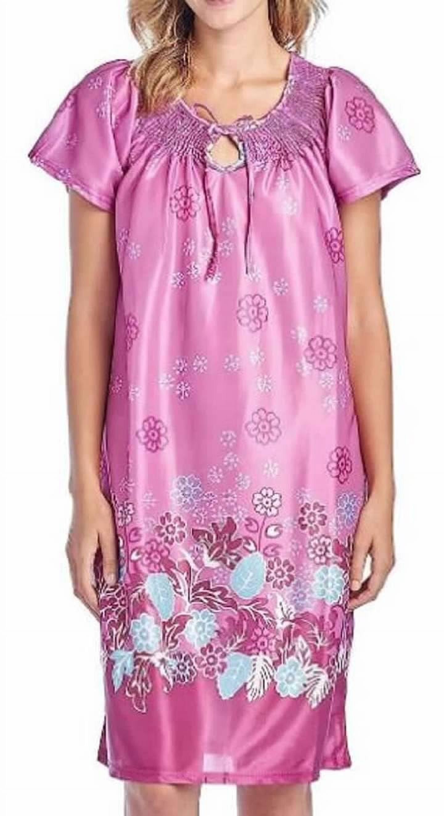 Dream8teen Women's Short Sleeve Muumuu Lounger Smocked Dress 7000 Mauve ...