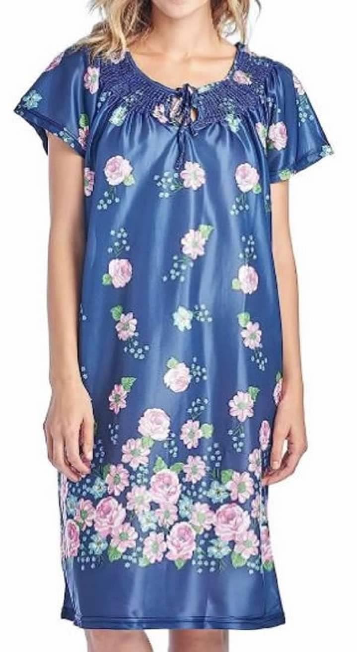 Dream8teen Women's Short Sleeve Muumuu Lounger Smocked Dress 7000 Navy ...