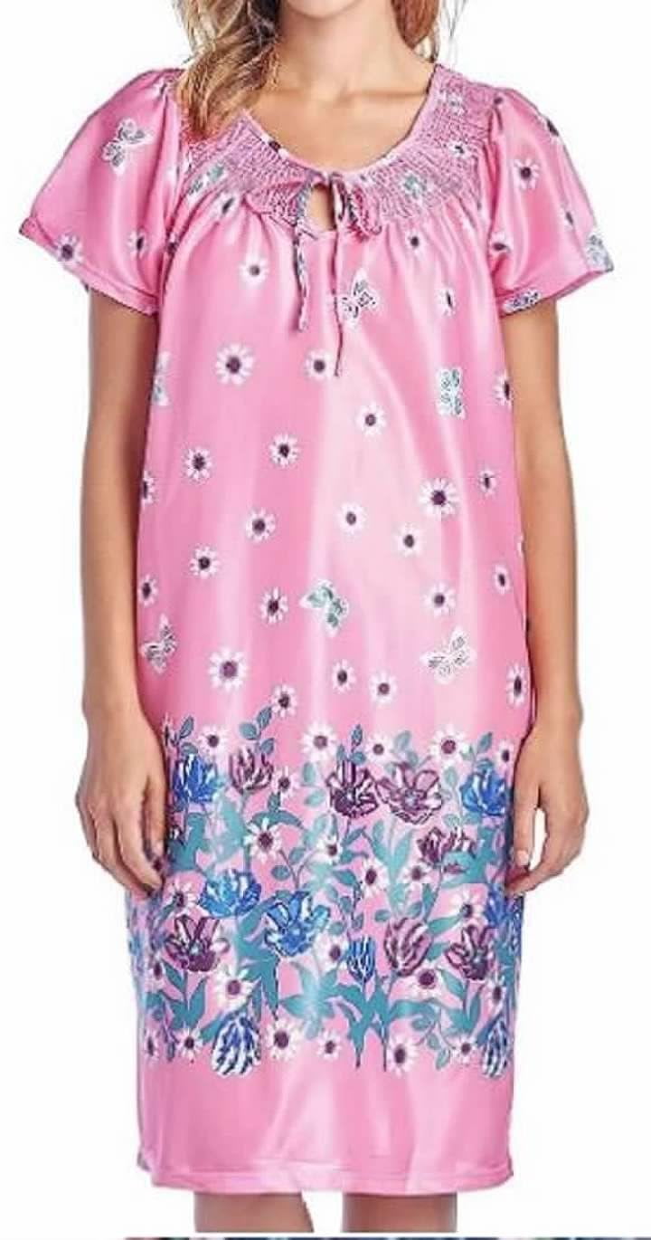 Dream8teen Women's Short Sleeve Muumuu Lounger Smocked Dress 7000 Pink ...