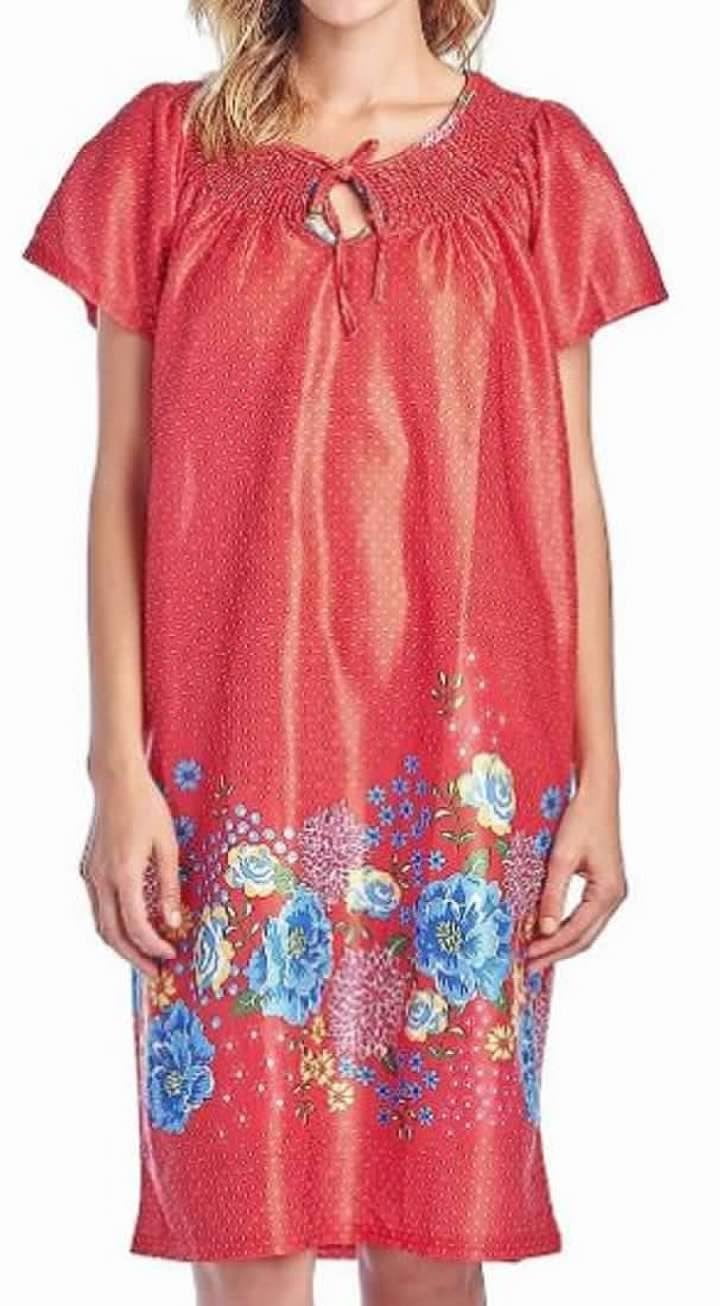 Dream8teen Women's Short Sleeve Muumuu Lounger Smocked Dress 7000 Red ...
