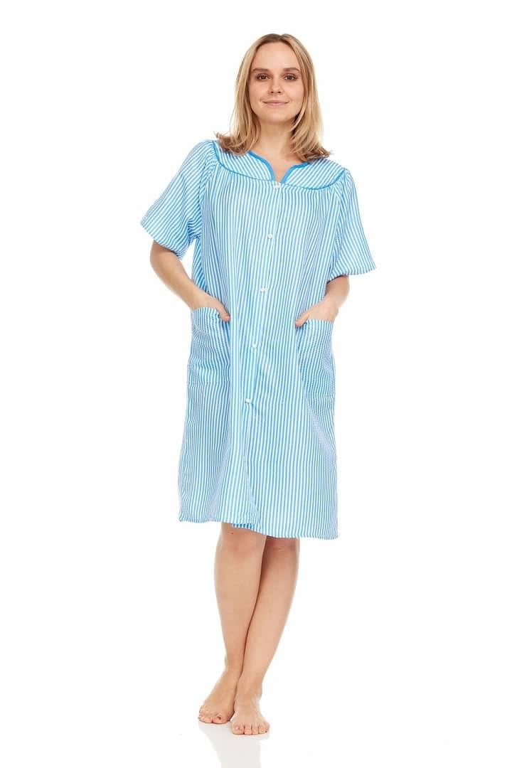 Dream8teen Women's Snaps Front Closure House Dress Short Sleeve Woven ...