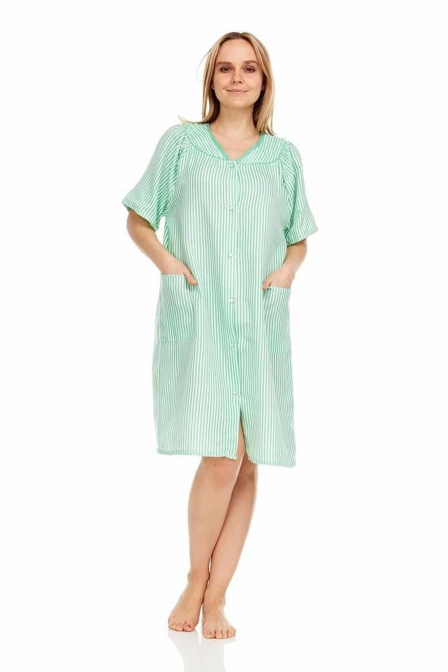 Dream8teen Women's Snaps Front Closure House Dress Short Sleeve Woven ...