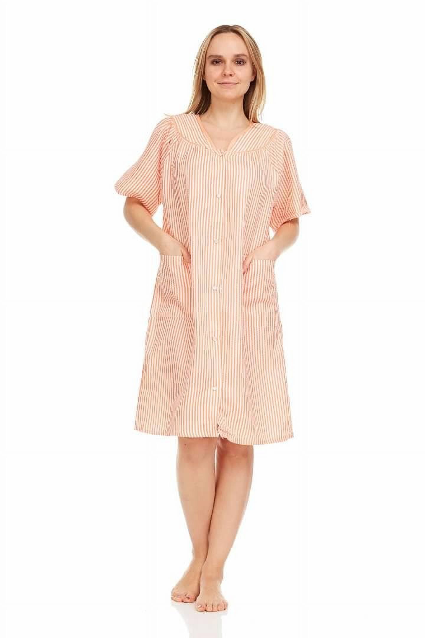 Dream8teen Women's Snaps Front Closure House Dress Short Sleeve Woven ...