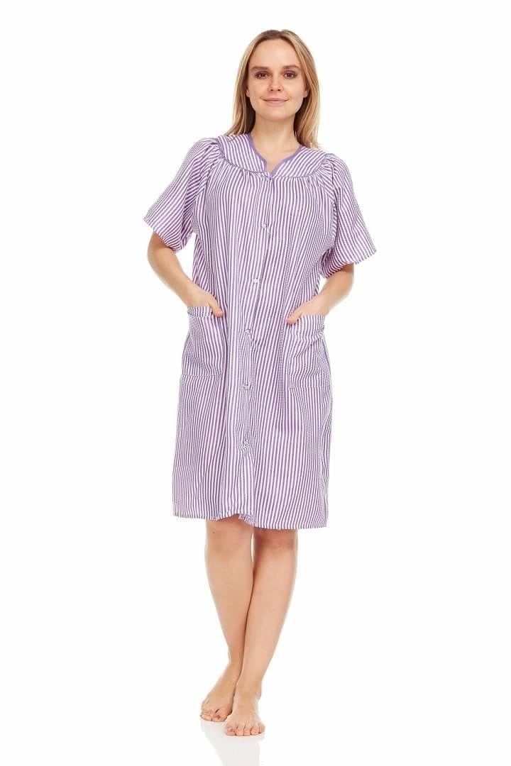 Dream8teen Women's Snaps Front Closure House Dress Short Sleeve Woven ...