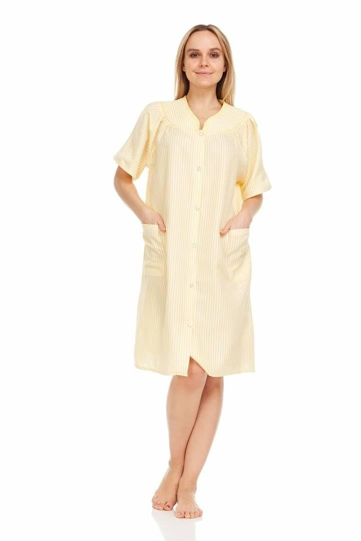 Dream8teen Women's Snaps Front Closure House Dress Short Sleeve Woven ...