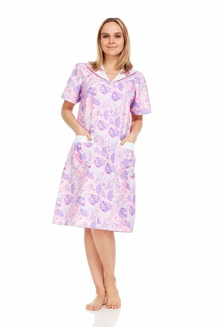 Dream8teen Women's Snaps Front Closure House Dress Short Sleeve Woven ...