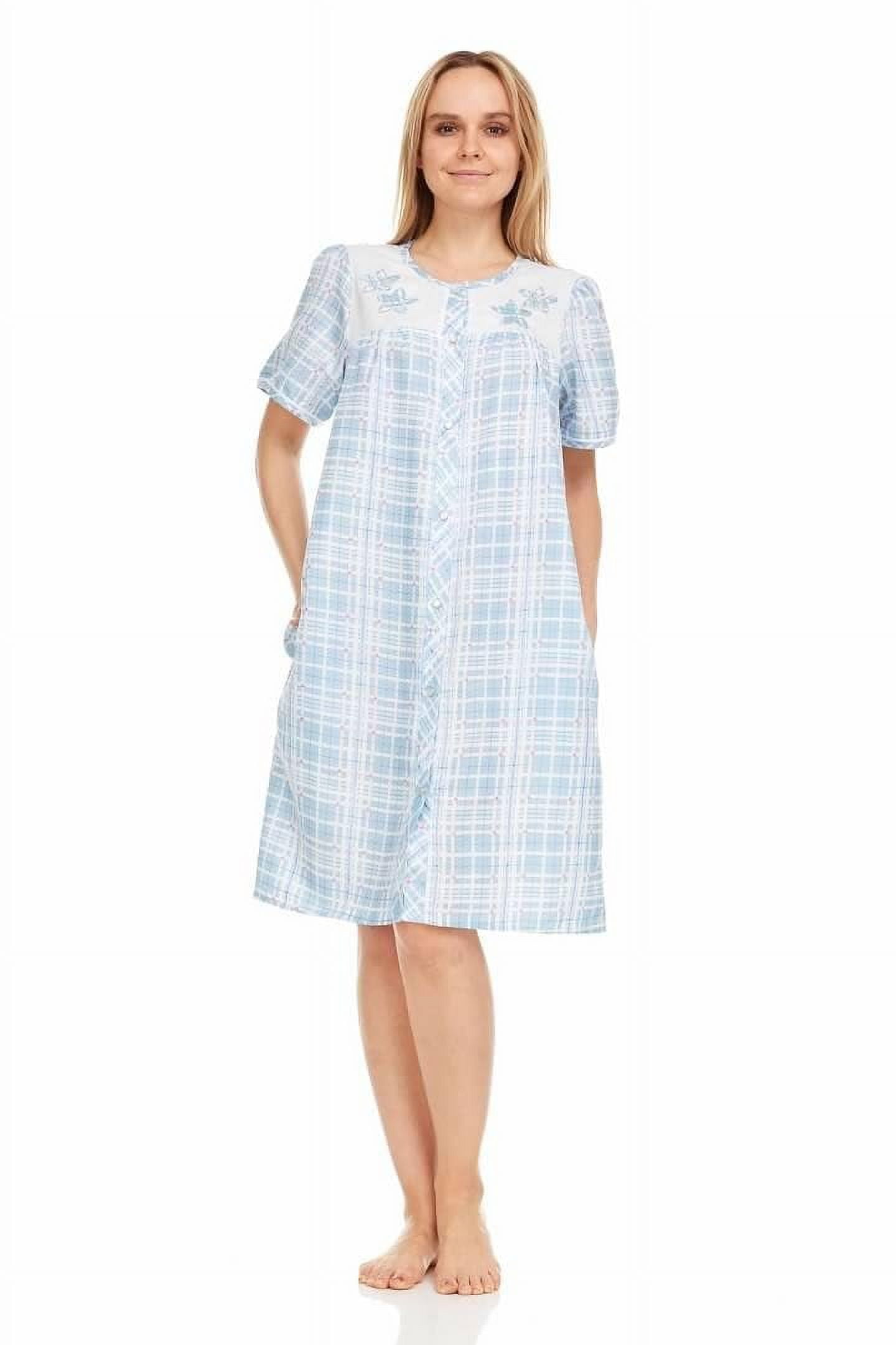 Dream8teen Women's Snaps Front Closure House Dress Short Sleeve Woven ...