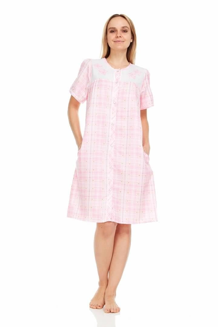 Dream8teen Women's Snaps Front Closure House Dress Short Sleeve Woven ...