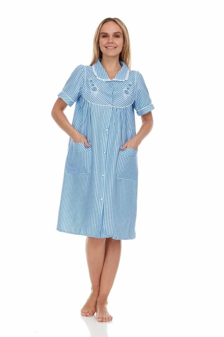 Dream8teen Women's Snaps Front Closure House Dress Sleeveless Woven ...