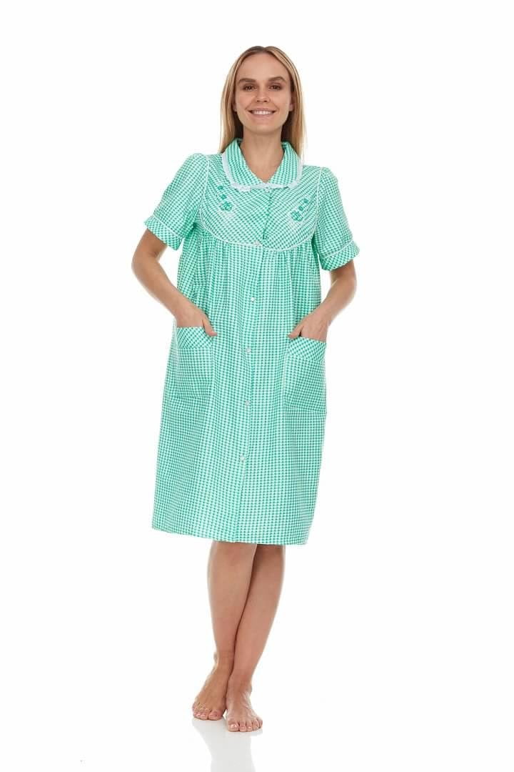 Dream8teen Women's Snaps Front Closure House Dress Sleeveless Woven Housecoat Duster Lounger ...