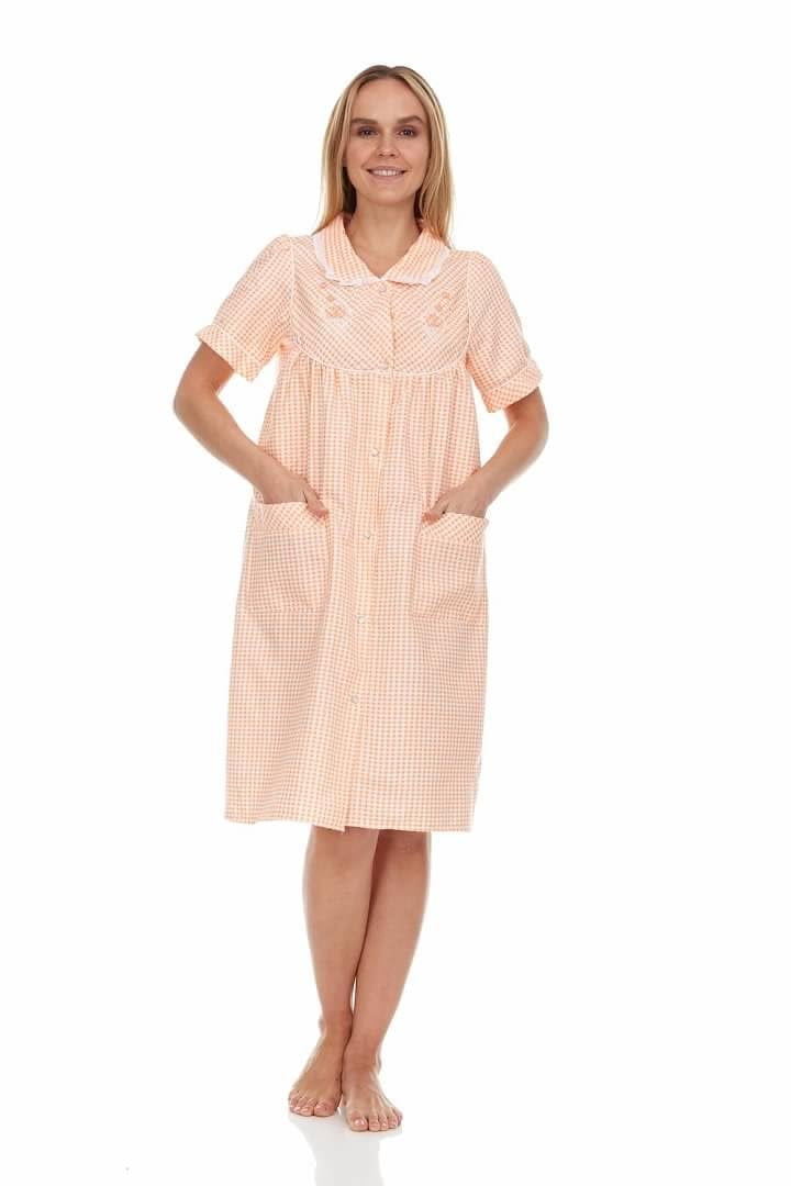Dream8teen Women's Snaps Front Closure House Dress Sleeveless Woven ...