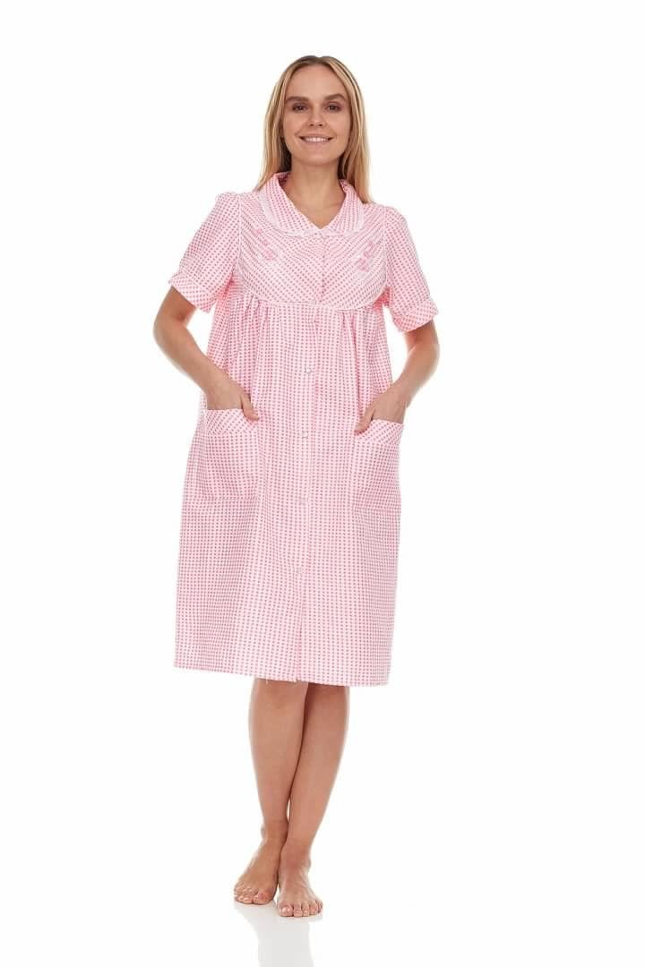 Dream8teen Women's Snaps Front Closure House Dress Sleeveless Woven ...