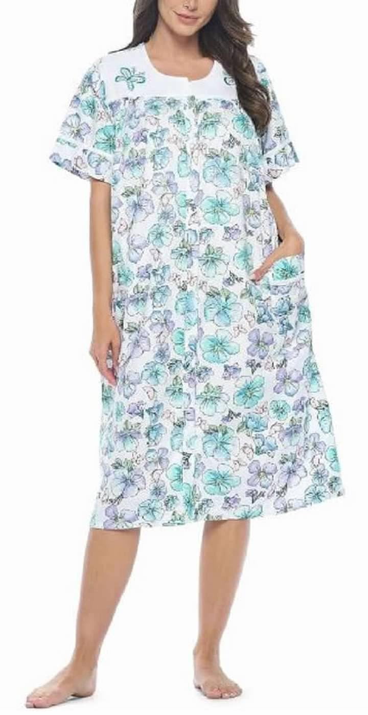 Dream8teen Women's Snaps Front Closure House Dress Sleeveless Woven ...