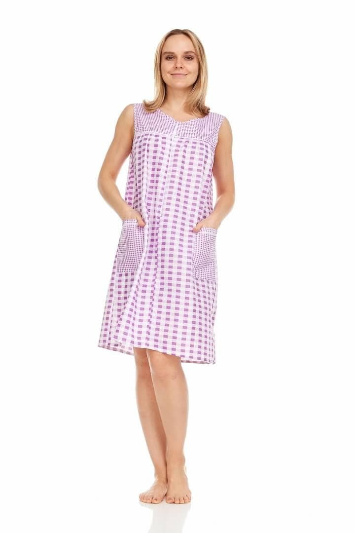 Dream8teen Women's Zipper Front Closure House Dress Sleeveless Woven ...