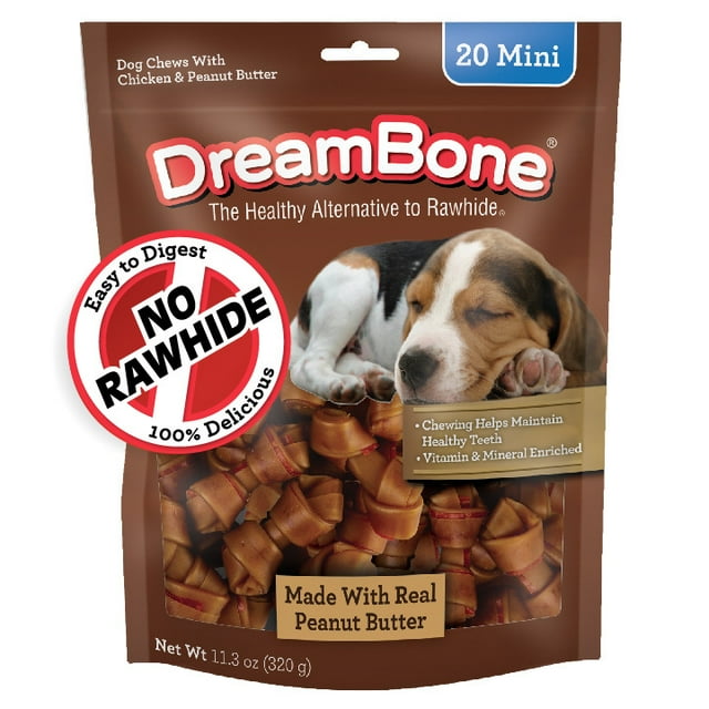 DreamBone Peanut Butter Flavored Rawhide-Free Chews for Dogs, Mini ...