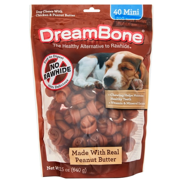 DreamBone Peanut Butter Flavored Rawhide-Free Dog Chews, Mini, 22.5 Oz ...