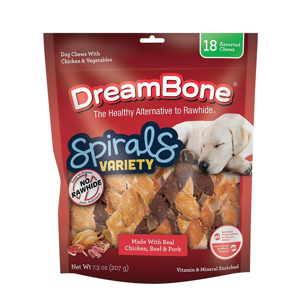 DreamBone Spirals Variety Pack, MMF7 Rawhide Free Dog Chews, 18 count ...