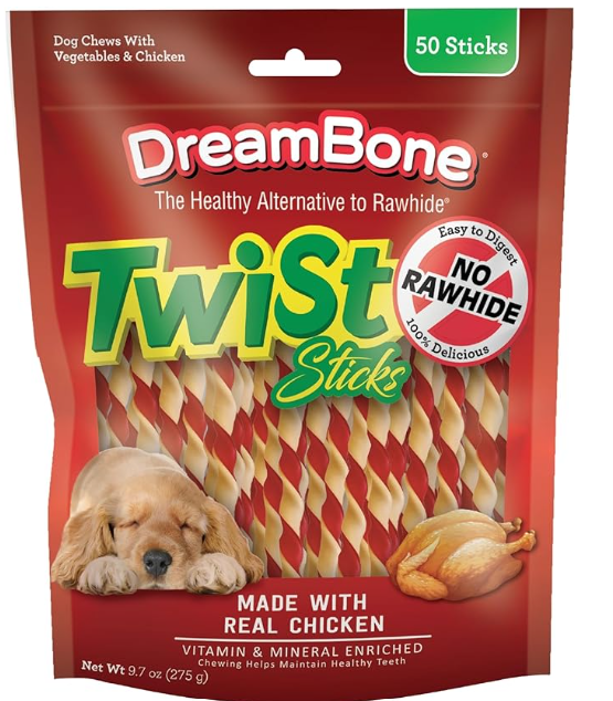 DreamBone Bone Treats, Twist Sticks Chews with Real Chicken, Rawhide ...
