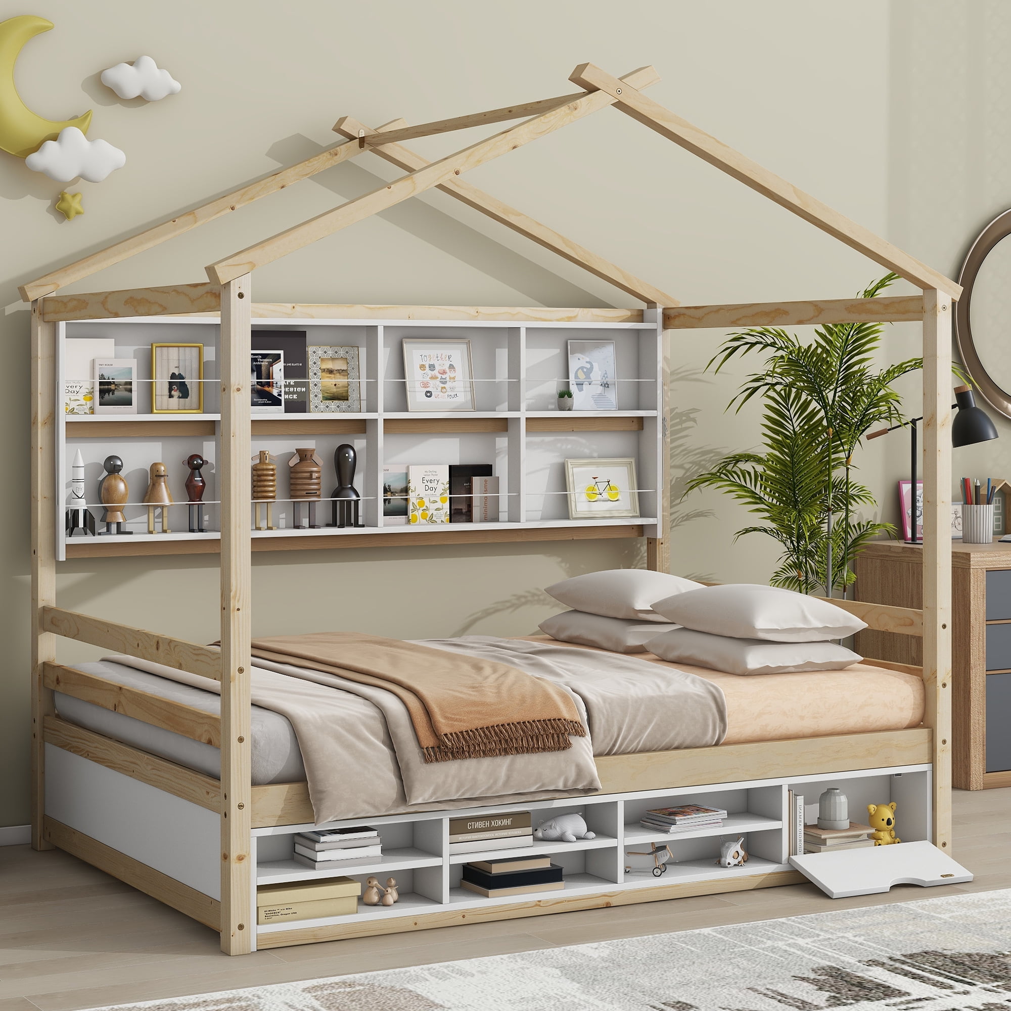 DreamBuck Bed Frame Full Size, House Bed with Roof Frame, Wood Bed ...