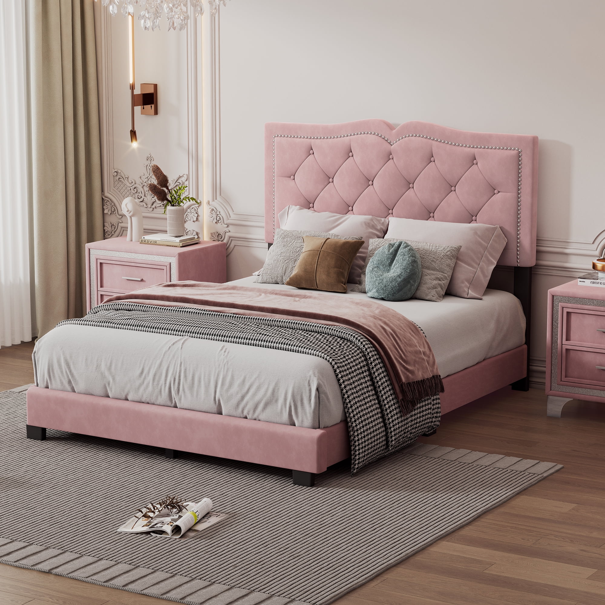 DreamBuck Bed Frame Full Size, Upholstered Bed Frame with Rivet Design ...