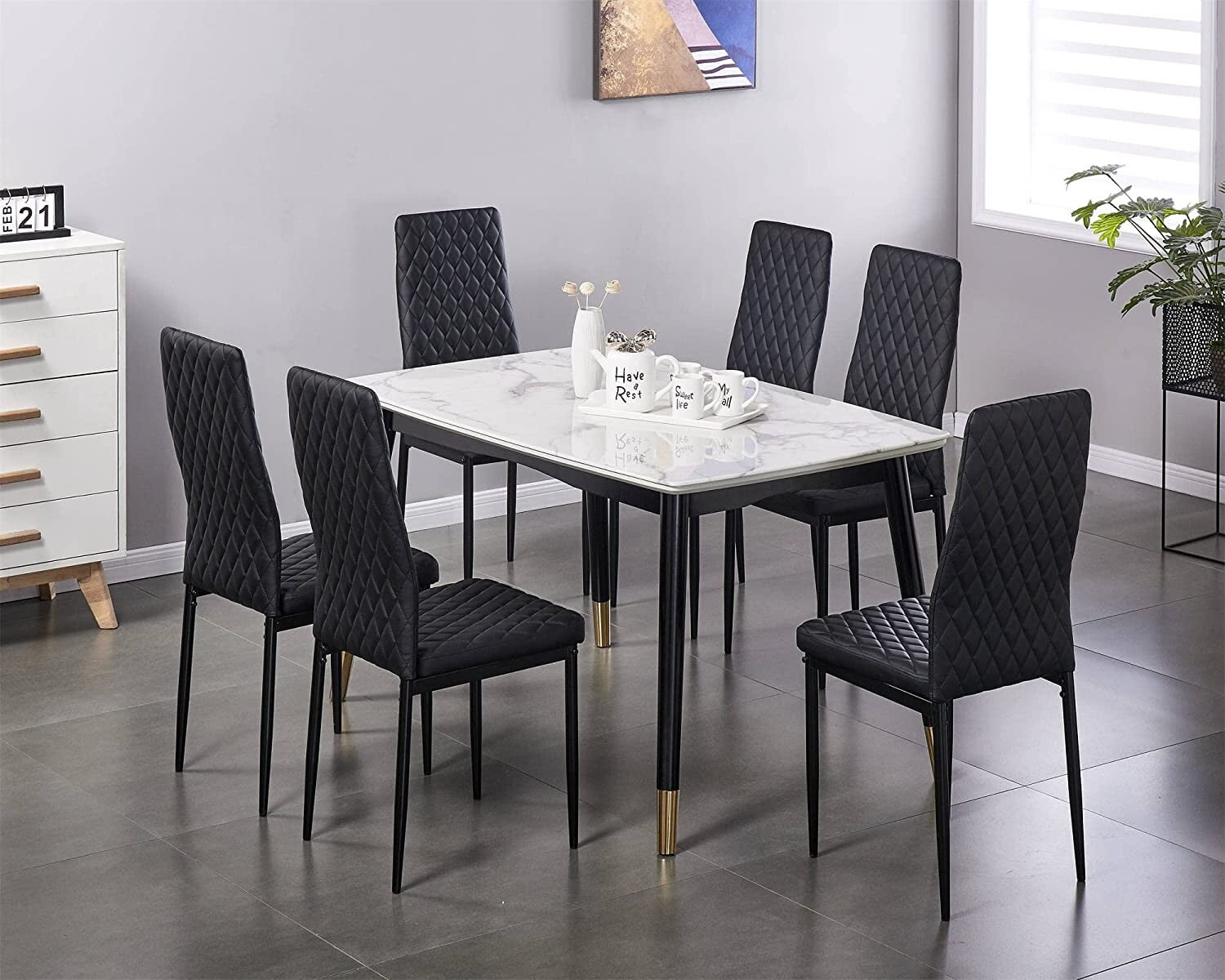 DreamBuck Dining Chairs Set of 6, Modern Minimalist, Fireproof Leather ...