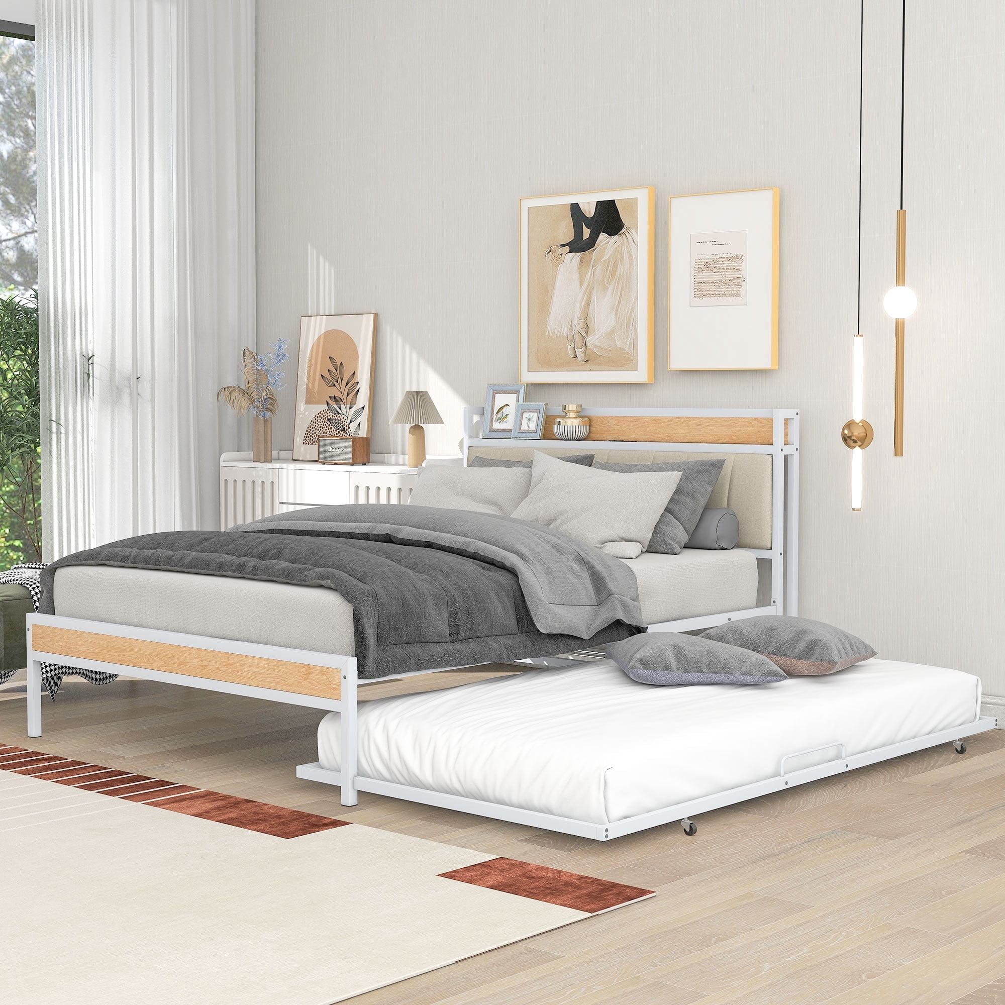 DreamBuck Full Platform Bed Frame with Twin Trundle, Metal Platform Bed ...