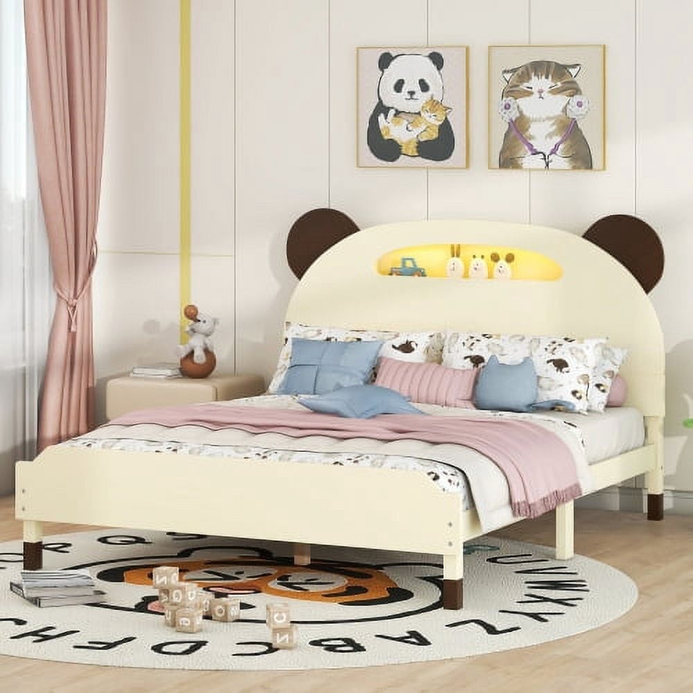 DreamBuck Full Size Bed Frame for , Wood Platform Bed with Bear Shaped ...