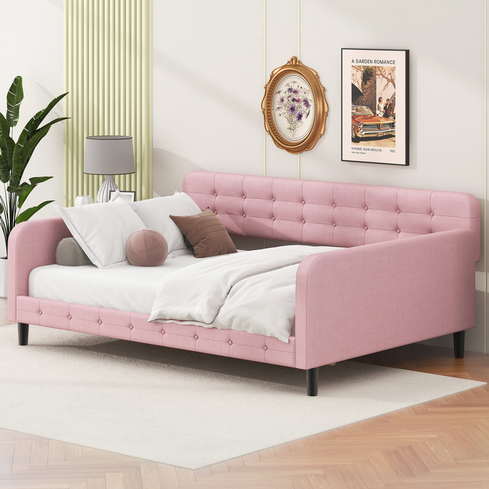 DreamBuck Full Size Daybed with 4 Support Legs, Upholstered Button ...
