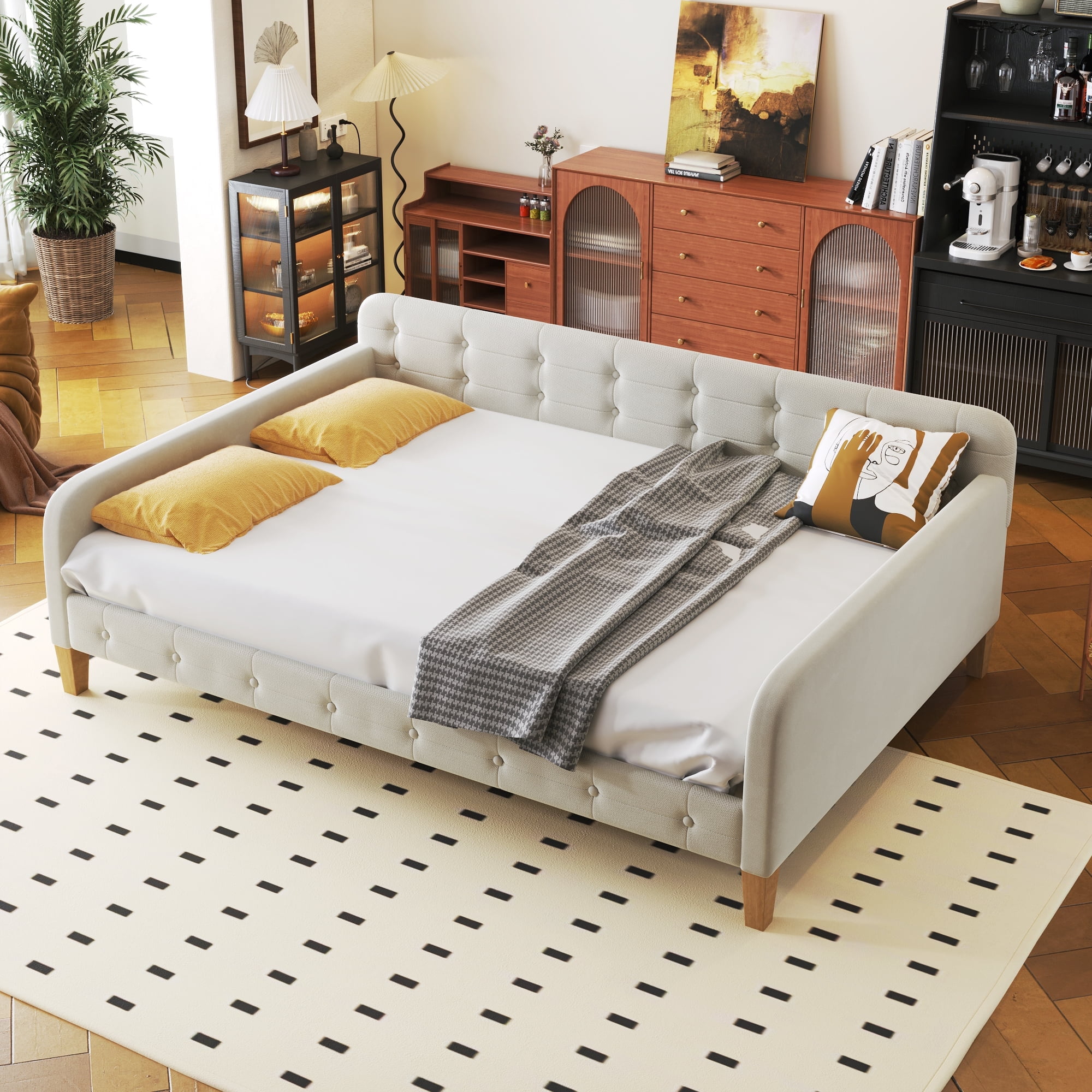DreamBuck Full Size Daybed with 4 Wood Support Legs, Velvet Upholstered ...