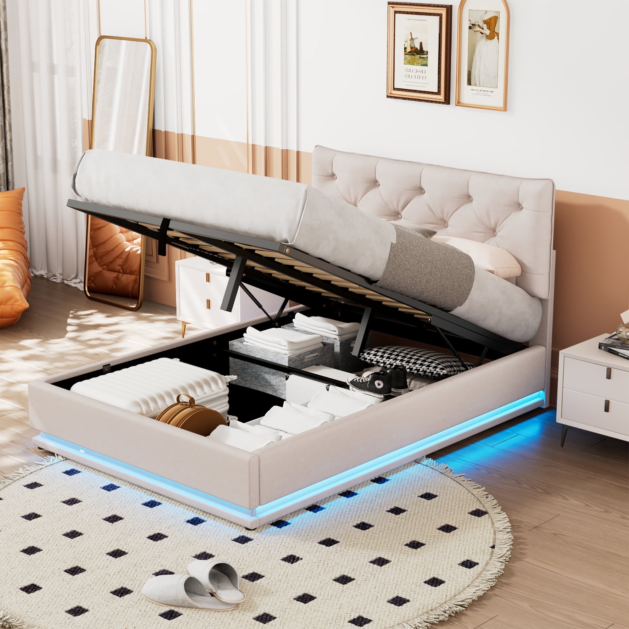DreamBuck Full Size Upholstered Platform Bed, Storage Platform Bed with ...