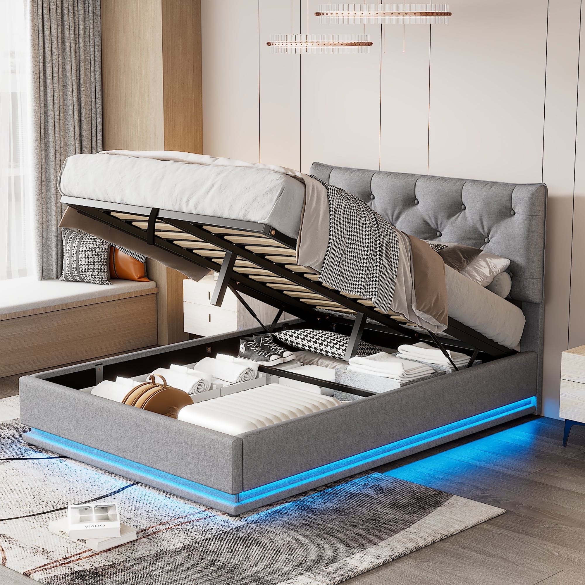 DreamBuck Full Size Upholstered Platform Bed, Storage Platform Bed with ...