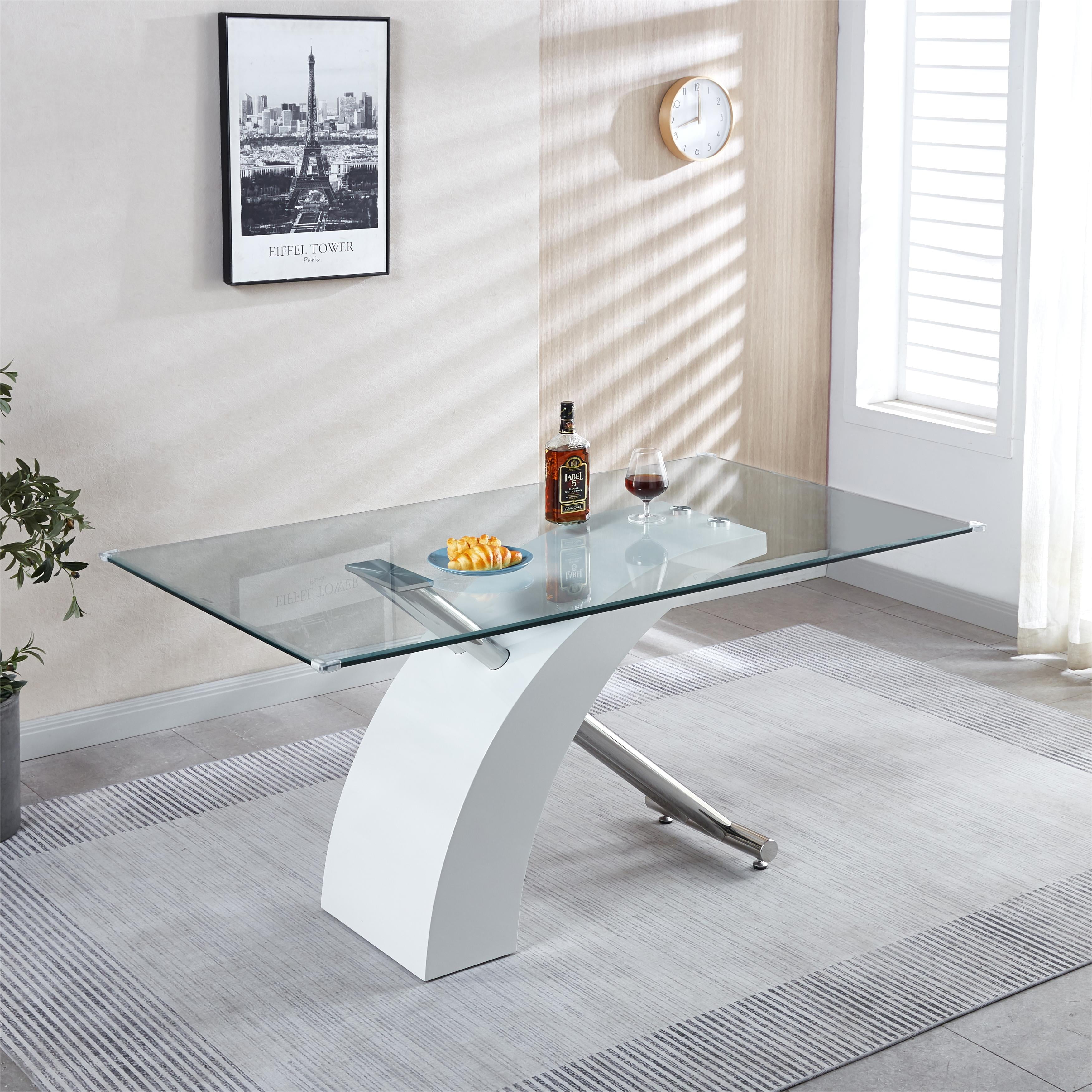 DreamBuck Stylish Dining Room Table, Luxury Glass Top Dining Table ...