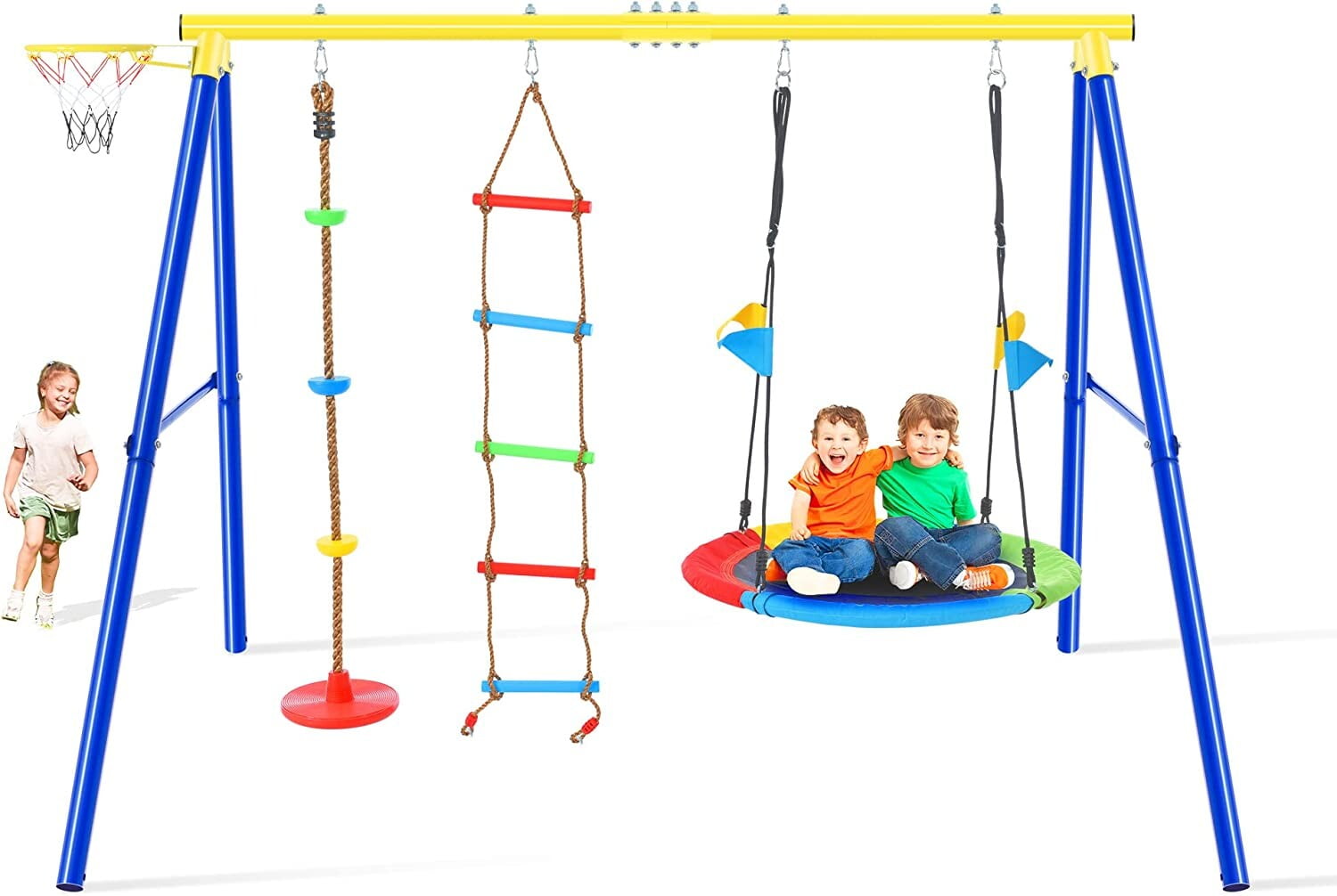 DreamBuck Swing Sets for Backyard, 4-in-1 Saucer Swing for Kids Outdoor ...